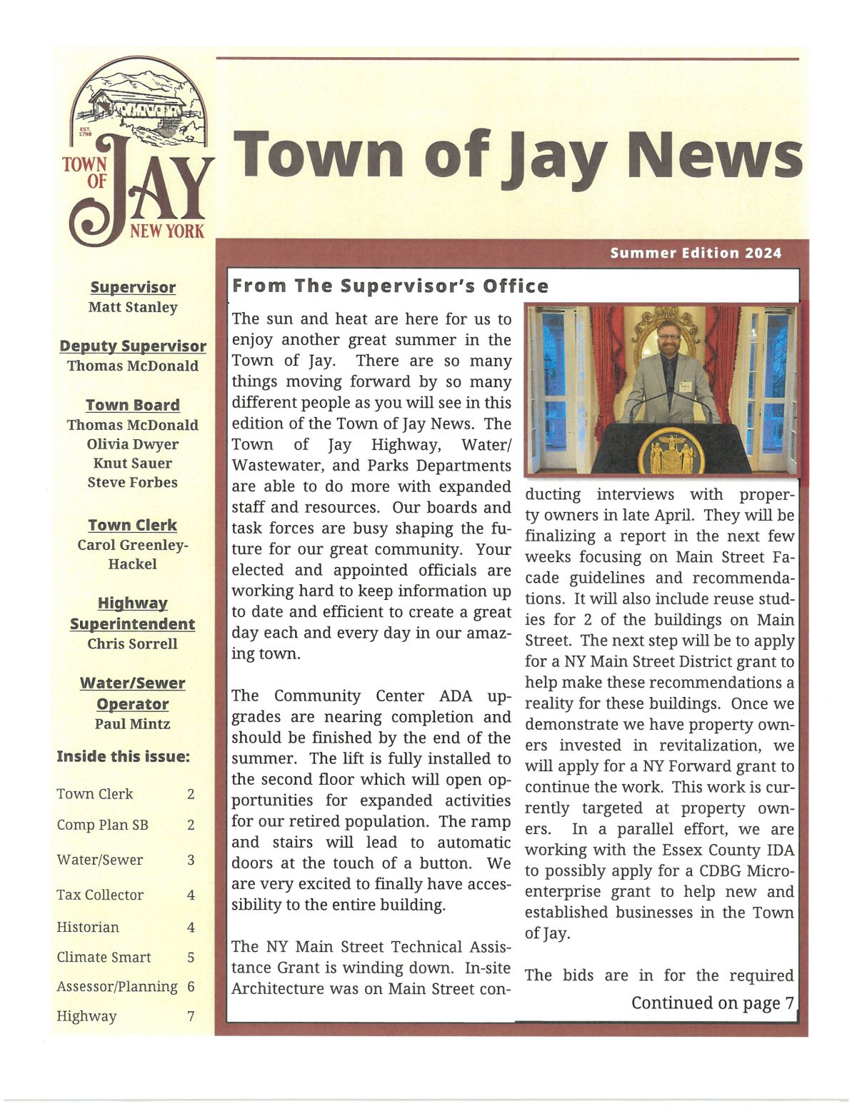 Town of Jay News Summer Edition 2024 – Town of Jay, New York