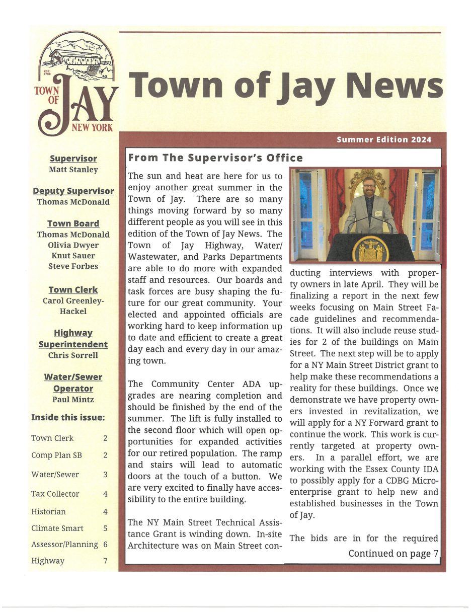 Town of Jay News Summer Edition 2024 – Town of Jay, New York