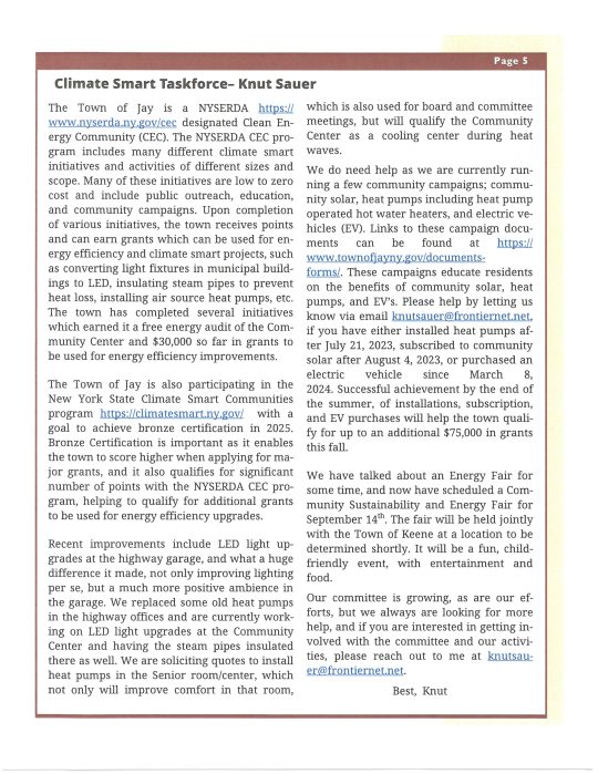 Town of Jay News Summer Edition 2024 – Town of Jay, New York