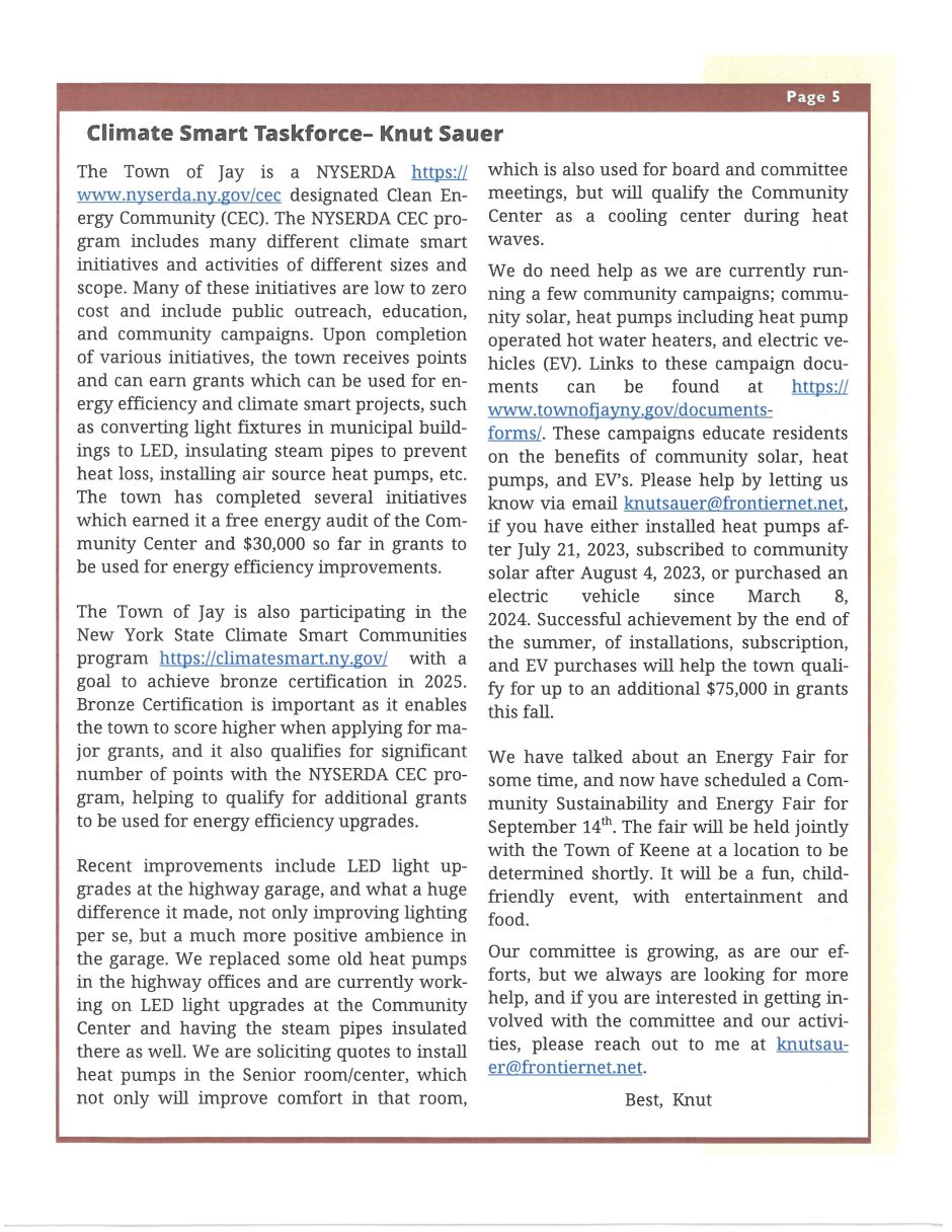 Town of Jay News Summer Edition 2024 – Town of Jay, New York