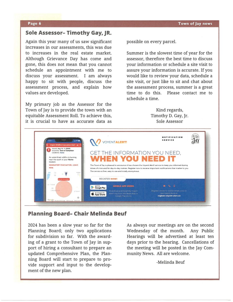 Town of Jay News Summer Edition 2024 – Town of Jay, New York